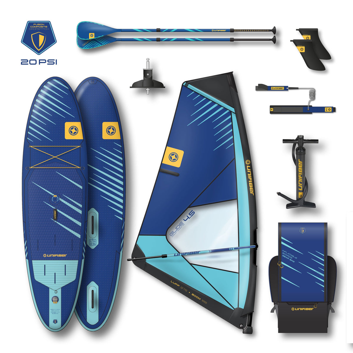 Unifiber Complete iWindSUP set Oxygen 10'7" FCD - 20 PSI Max + Compact ...